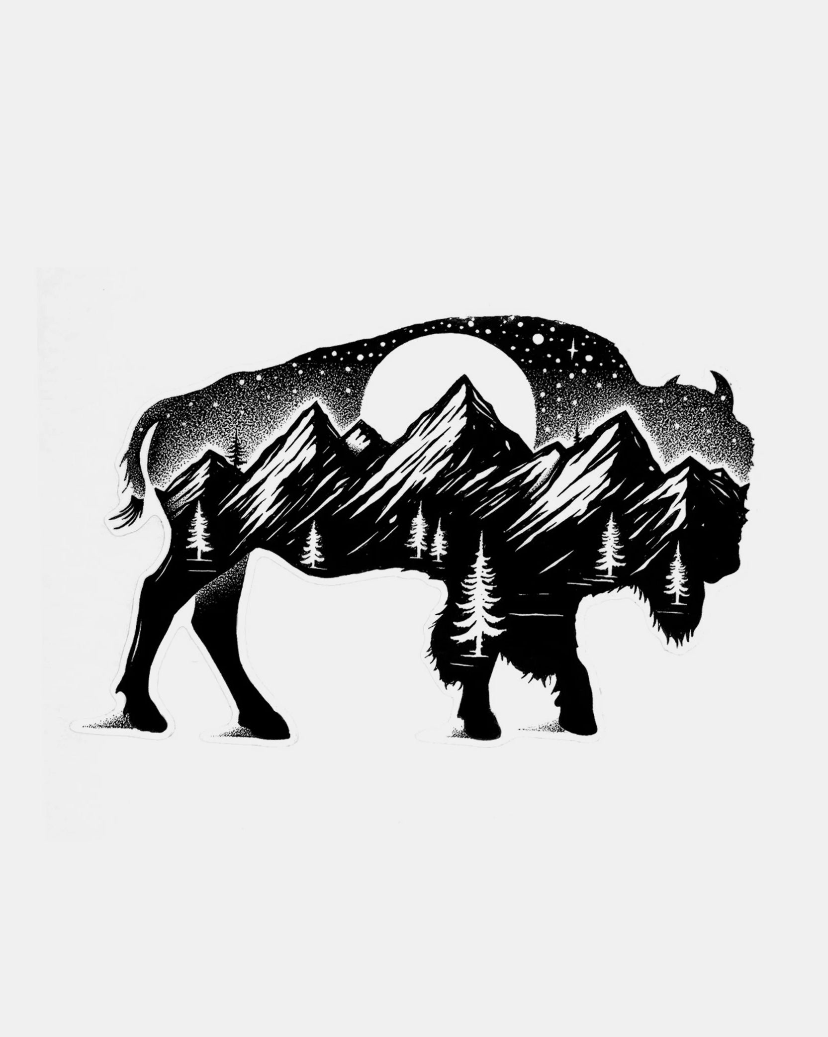 Buffalo & Mountains Outdoor Sticker | Black Lantern