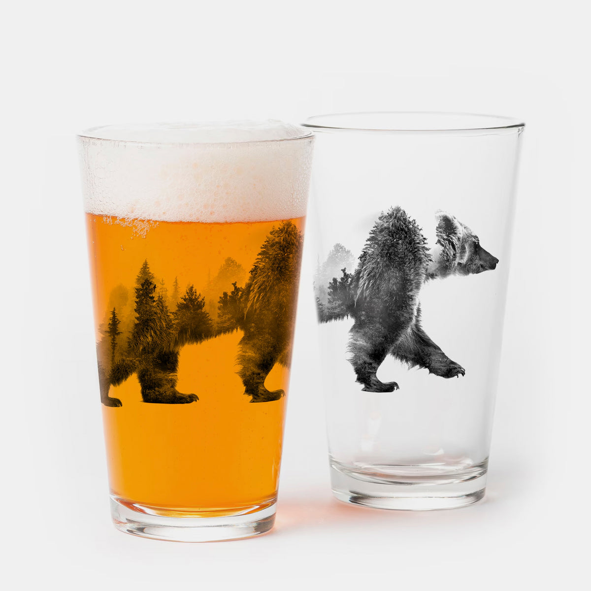 Double Exposure Bear Pint Glass Set | Black Lantern