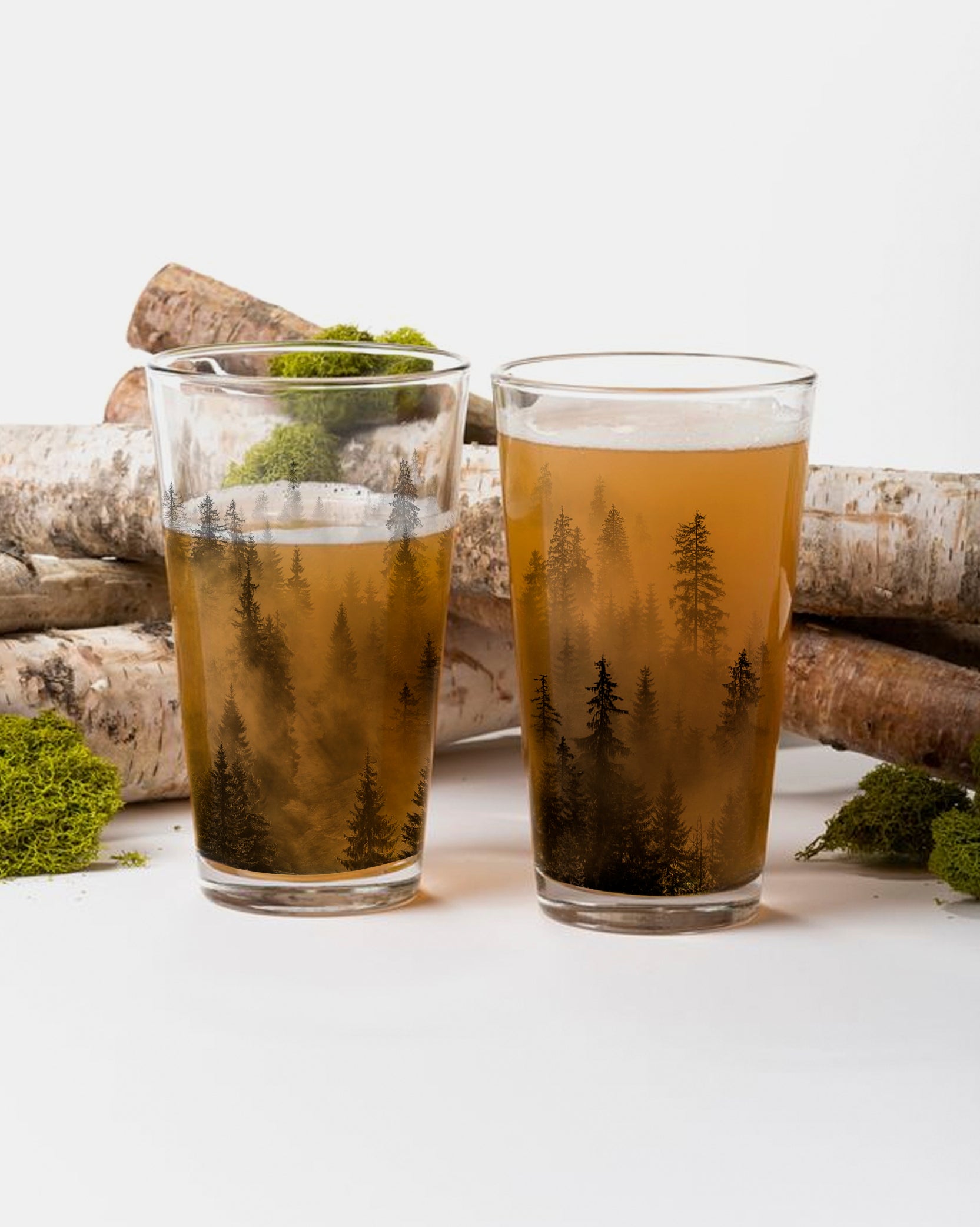 Forest and Clouds Pint Glass Set | Black Lantern Pint Glasses