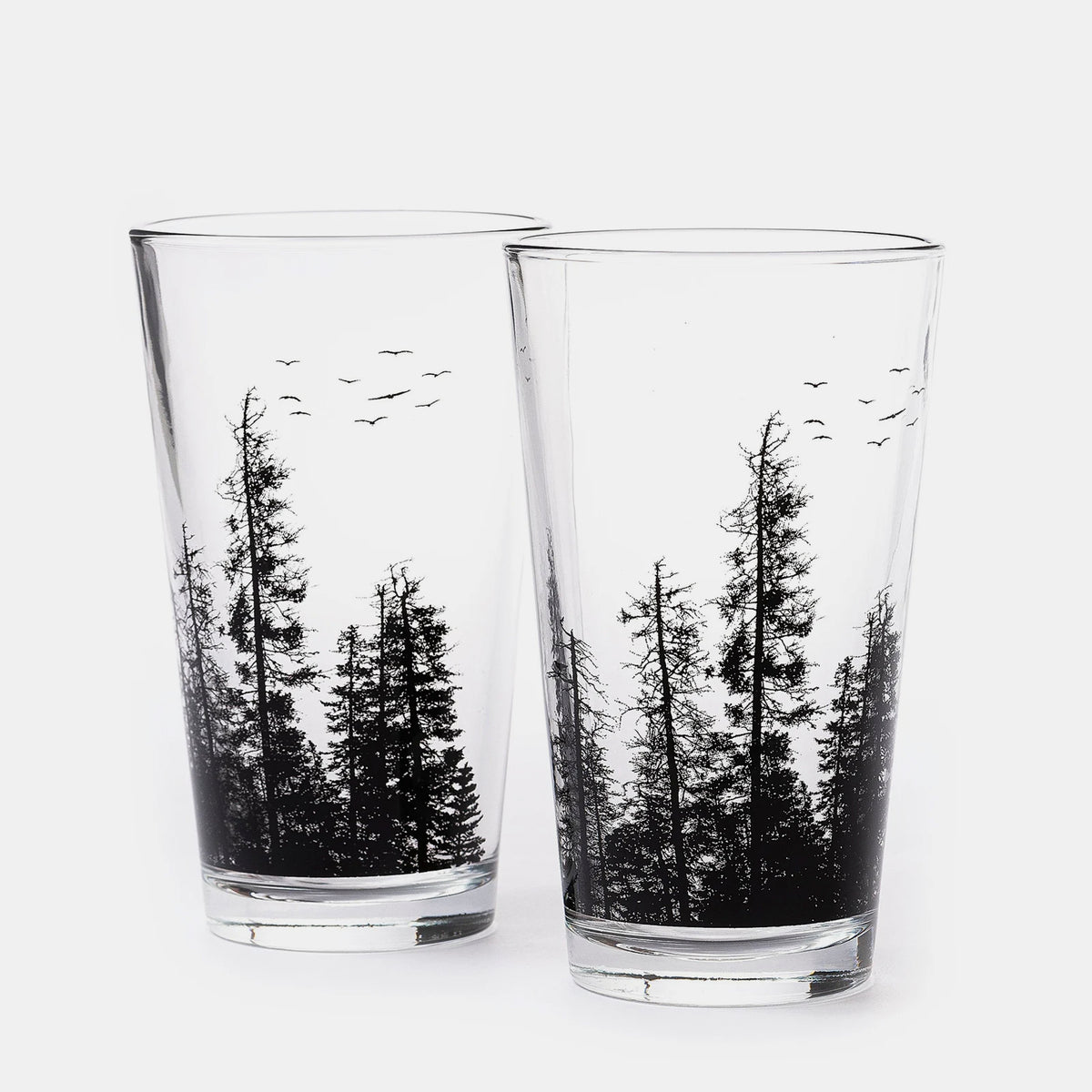Pine Tree Forest Pint Glass Set | Black Lantern Pint Glasses